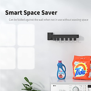 BESTHLS Wall Mounted Portable Clothes Drying Rack with Space Saver Clothes Hangers Design Universal for Balcony Mudroom Bedroom Kitchen Foldable Laundry Rack (3-Pole Black)