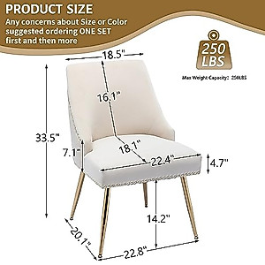 KCC Velvet Dining Room Chairs Set of 4 Nailhead Back Ring Pull Trim with Gold Legs for Kitchen Living Room(Beige)