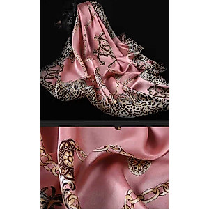ANDANTINO 100% Pure Mulberry Silk Scarf 43" Large Square Lightweight Headscarf& Shawl–Women Hair Wraps-With Gift Packed (Leopard Print-Pink)