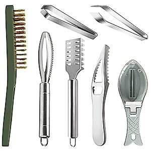 Openfly Fish Scaler Tool, Stainless Steel Fish Scaler Remover Fish Scraper Scaler with Sawtooth, Fish Skin Graters Fish Tweezers Fish Descaler Tool for Cleaning Fish