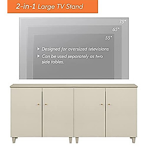 WAMPAT Wide Dresser Chest with Doors for Bedroom, 2-in-1 Modern Beige Wood Closet Storage Organizer with 6 Compartments for Kids Room, Nursery, 70.8x15.3x32.4