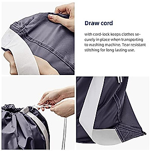 NICOGENA 2 Pack Laundry Bag with Shoulder Strap, Sturdy Drawstring Rips and Tears Resistant Nylon Fabric, Collapsible Large Clothes Storage for College, Grey