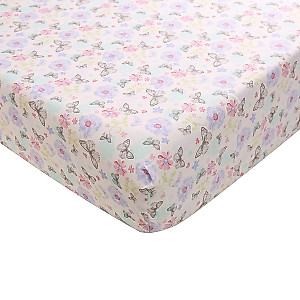 CribMATE 2 PCs Pink Butterfly Themed Nursery Crib Bedding Set 2 PCs Purple Butterfly Nursery Crib Bedding Set Embroidery Butterfly Baby Girl Bedding Cot Set Quilt + Fitted Sheet, 28 X 52