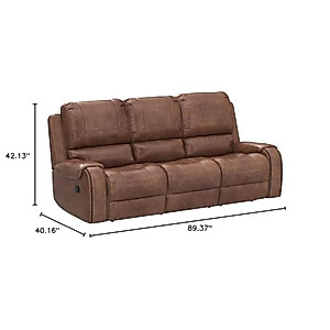 Roundhill Furniture Achern Leather Air Nail head Manual Reclining Sofa with Storage Console, Brown