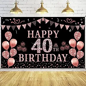 Trgowaul 40th Birthday Decorations Banner Women, Rose Gold Happy 40th Bday Decorations for Women, 40 and Fabulous Decorations Backdrop Party Supplies, 40 Year Old Photography Background 5.9 X 3.6 Fts