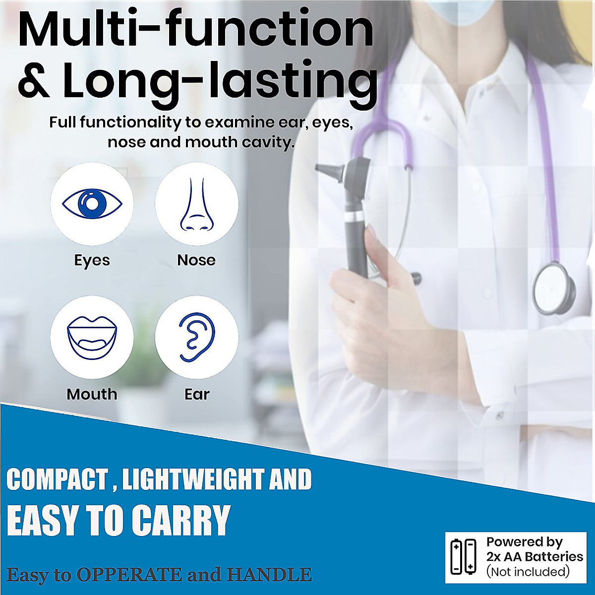 A2Z Scilab - Mini Otoscope - Portable Ear Light and Exam Kit for Home & Professional Use -3X Magnifying Fiber Optic Scope with Spare Tips, Bulb, & Carrying Case - Pocket Diagnostic Equipment (Pink)