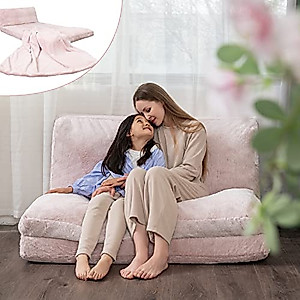 LITA Folding Mattress Sofa, Foldable Double Sofa Bed Foam Filling Convertible Sleeper Sofa Bed Modern Soft Faux Fur Wall Sofa Bed with Removable Cover for Living Room/Apartment/Dorm, Pink