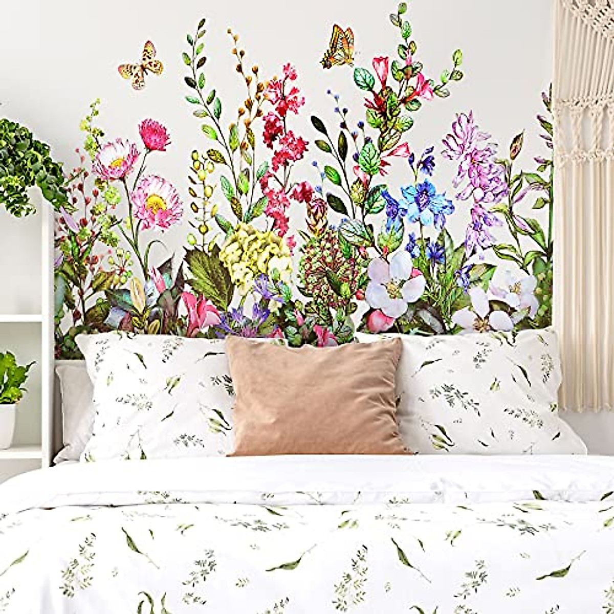 Flower Wall Decals Large Flower Clusters Butterfly Greenery Wall Sticker Removable Christmas Peel and Stick Art Murals for Kids Room Nursery Classroom Bedroom Living Room Home (19.69 x 27.56 Inch)
