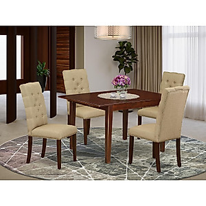 HomeStock Vintage Vogue Furniture Mlel5-Mah-16 5-Piece Modern Dining Table Set- 4 Kitchen Parson Chairs and Butterfly Leaf Rectangle Table Solid Wood Frame -High Back & Mahogany Finish