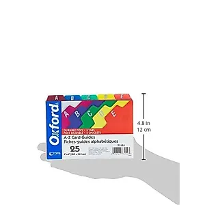Oxford Poly Index Card Guides, Alphabetical, A-Z, Assorted Colors, 4" x 6" Size, 25 Guides per Set (73154)