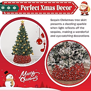 ROMANKAS Christmas Tree Collar Red and Black Glitter Xmas Tree Collar 23.6 Inch Sequins Christmas Tree Skirt Sparkle Tree Base Cover Bling Xmas Tree Ring for Holiday Party Christmas Decoration
