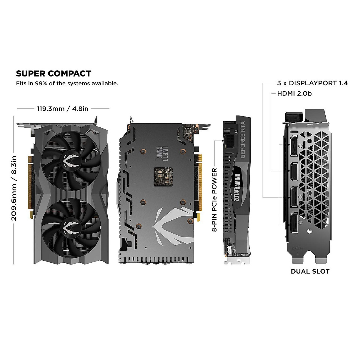 ZOTAC Gaming GeForce RTX 2060 6GB GDDR6 192-bit Graphics Card, Super Compact, ZT-T20600H-10M