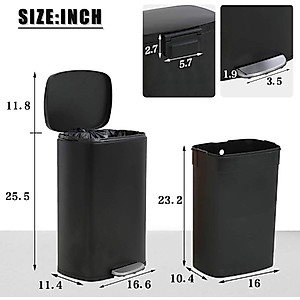13 Gallon Steel Step Trash Can,Kitchen Trash Can with Lid & Inner Buckets , Stainless Steel Rectangular Garbage Bin , 50 L Pedal Soft Step Slow & Silent Open Close Dustbin for Kitchen, Office (Black)