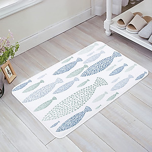 Front Door Mat Floor Mats for Home Decor, Blue Fish Memory Foam Runner Entryway Area Rug Non-Slip Absorbent Doormat Washable Rug, 18x30Inch Welcome Mats Carpet for Bedroom Decor Living Room Decor