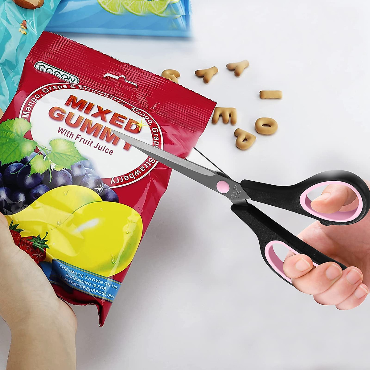 Pink Scissors,ACOSEA 8" Scissors All Purpose with Sharp Stainless Steel Blades and Comfort-Grip Handles,Sturdy Sharp Scissors for Office,Home,School,Sewing,Craft Supplies,Right/Left Handed 3PCS