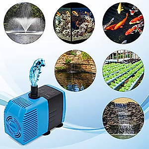HUWLUIWA 160GPH Submersible Water Pump with 3.3 ft Tube & Filter Sponge,12W Mini Ultra Quiet Fountain Water Pump with 3 Nozzles for Aquariums, Pond, Fish Tank, Water Feature