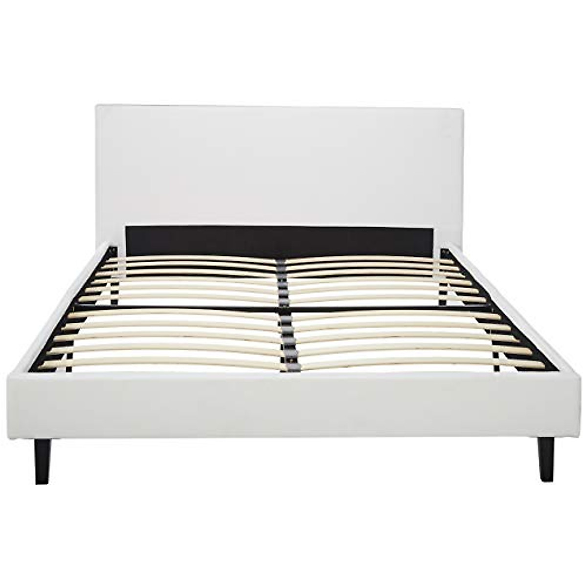 Modway Anya Upholstered White Platform Bed with Wood Slat Support in Queen