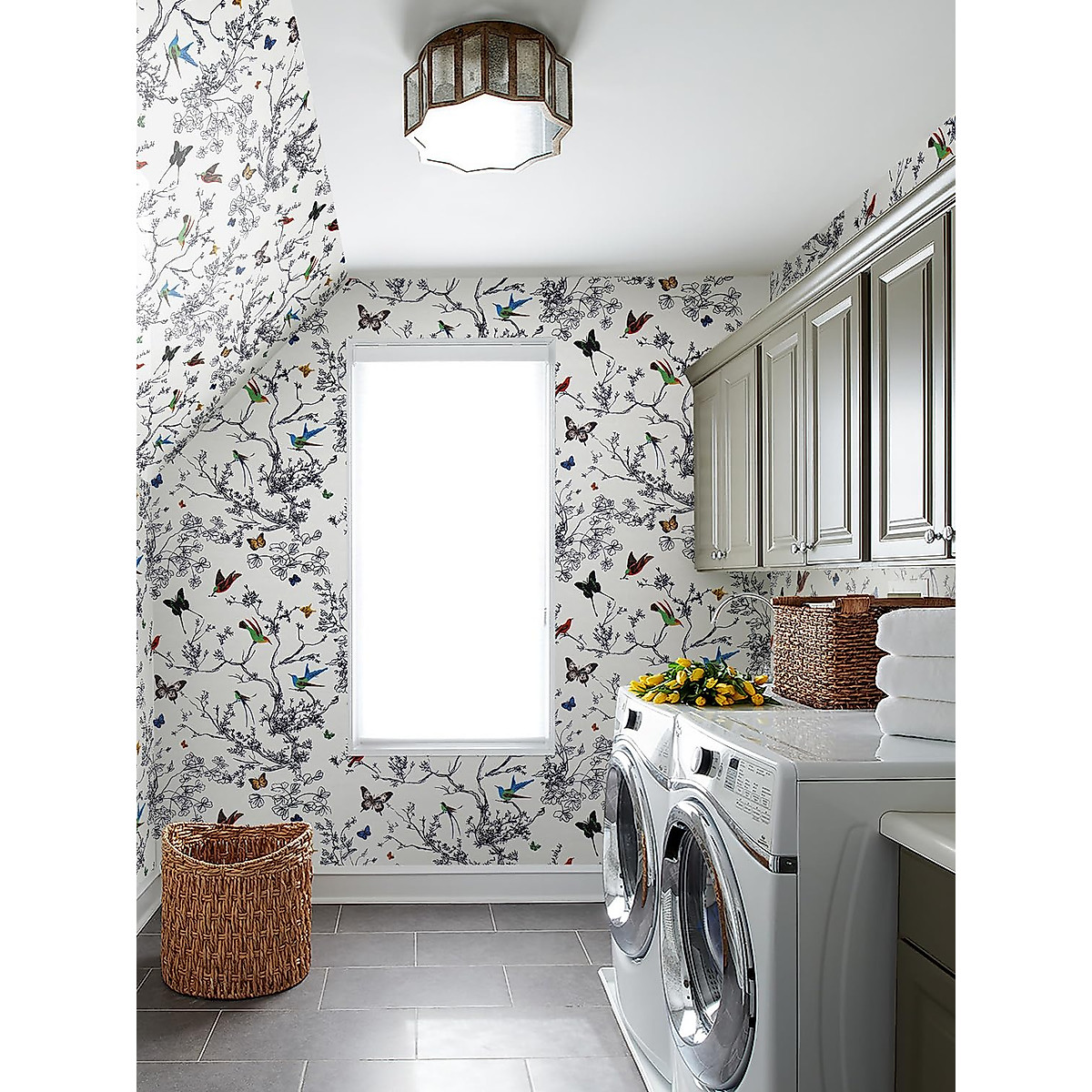 Orainege Peel and Stick Wallpaper Black and White Floral Wallpaper Self Adhesive Removable Wallpaper Floral Contact Paper Mural Wall Decorative 15.7in x118.1in