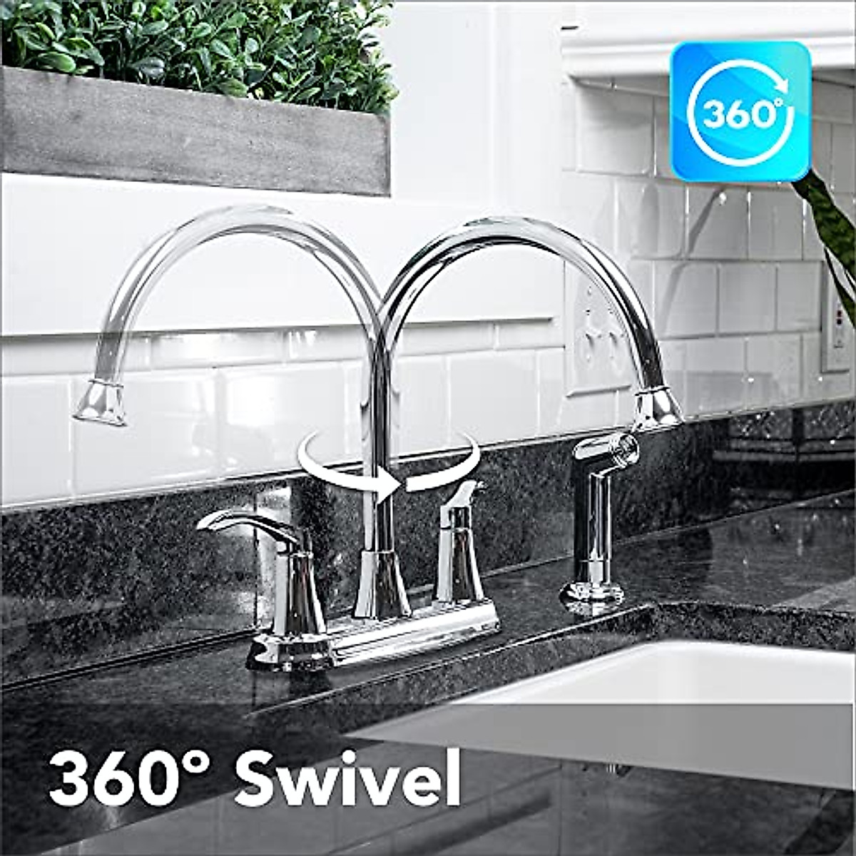 EZ-FLO 10717 Two-Handle High-Rise Kitchen Faucet with Matching Side Spray, Chrome