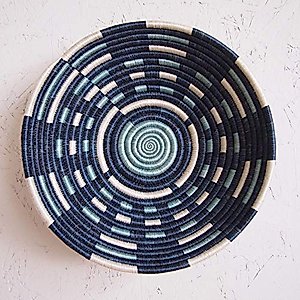 African Basket- Nshili/Rwanda Basket/Woven Bowl/Sisal & Sweetgrass Basket/Blues, White