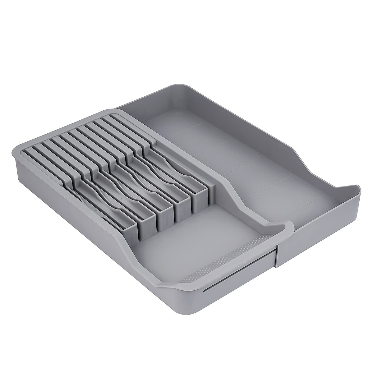 SOMIER Expandable Knife Organizer, Kitchen Drawer Knife Block with Adjustable Compact Flatware Cutlery Tray for Cooking Utensils, 2 Tier Knife Holder Insert for 11 Knives Storage, Gray