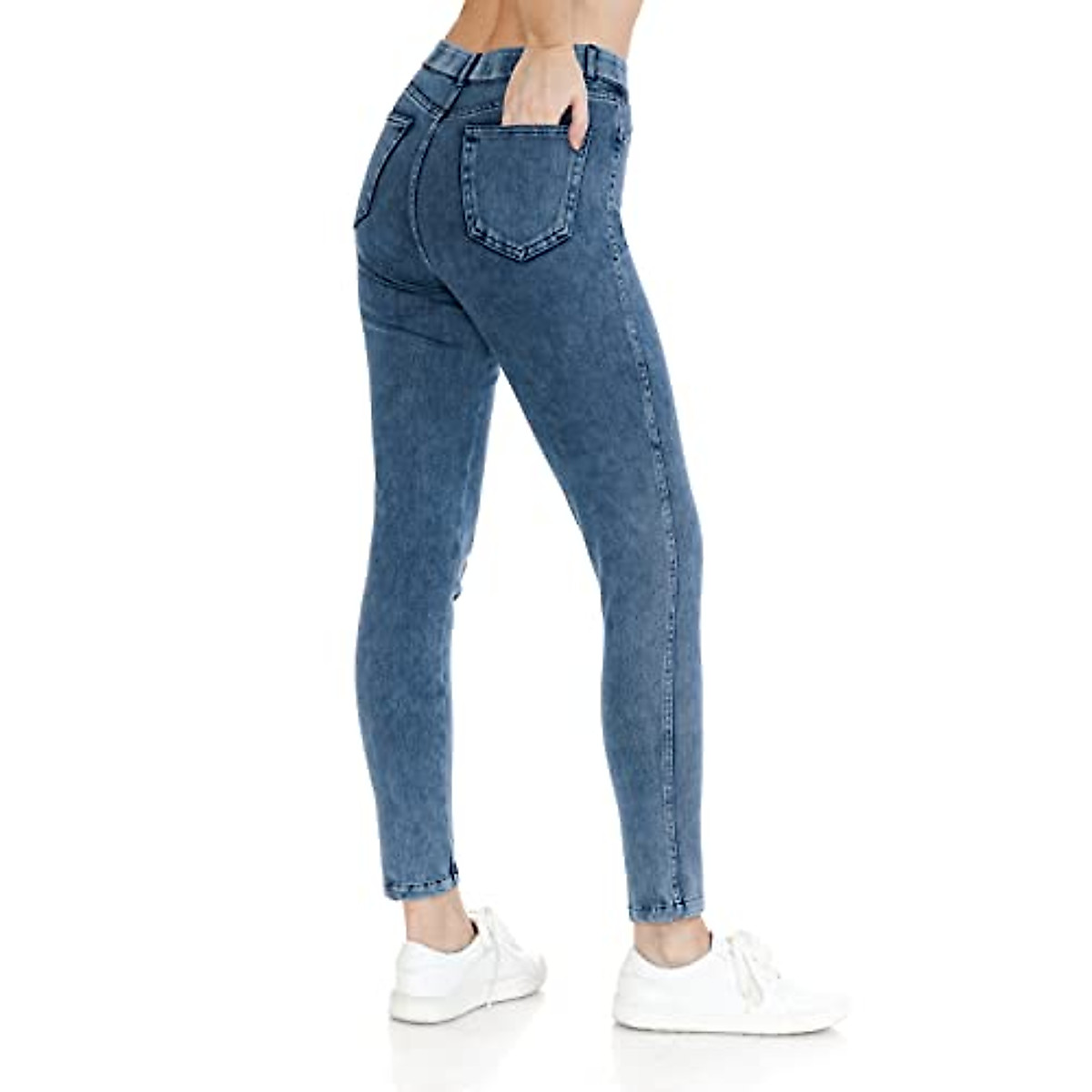 Women's Stretch Pull-on Skinny Denim Look Jean Leggings, Full Length, Navy, Small