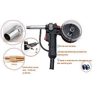 PreAsion 200Amp Euro Aluminum Spool Gun MIG Aluminum Welding Torch Fit Euro Connection MIG Welder Welding Machine with 9.8ft Cable DC24V for Professional Welder