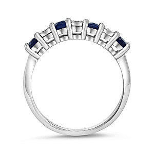Gem Stone King 925 Sterling Silver Blue Sapphire & White Diamond Engagement Ring For Women | Wedding Ring For Women | Available In Size 5, 6, 7, 8, 9