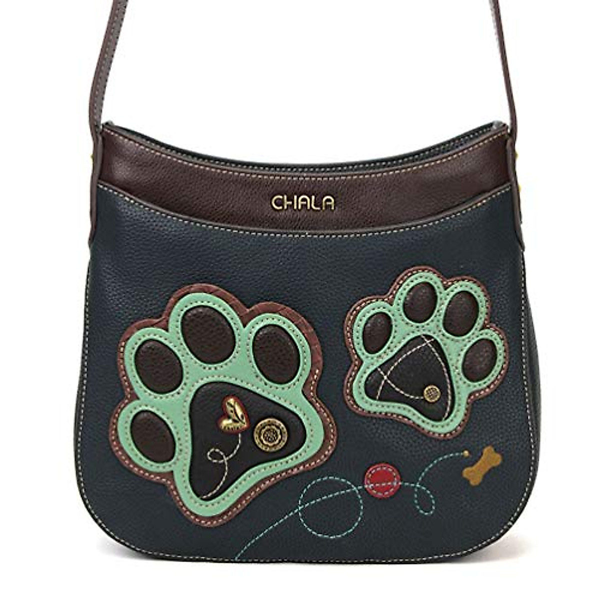 Chala Handbags Paw Print Crescent Crossbody Handbag Purse, Dog Mom