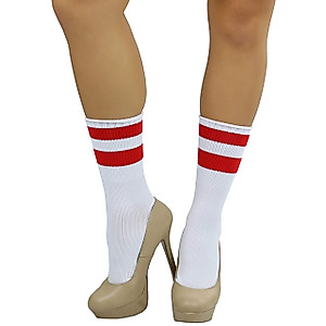 ToBeInStyle Women's Acrylic Ankle Hi With Striped Top - White/Red