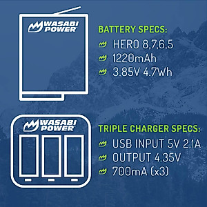 Wasabi Power Battery (4-Pack) and Triple Charger for GoPro Hero 8 Black (All Features Available), Hero 7 Black, Hero 6 Black, Hero 5 Black, Hero 2018