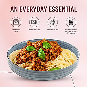 American Atelier Pasta Bowls Set of 4-20 oz, Microwave and Dishwasher Safe, Wide Shallow Stoneware Salad Bowl Set, Dinnerware Plates for Serving Dinner, Kitchen, and Eating (Light Blue)