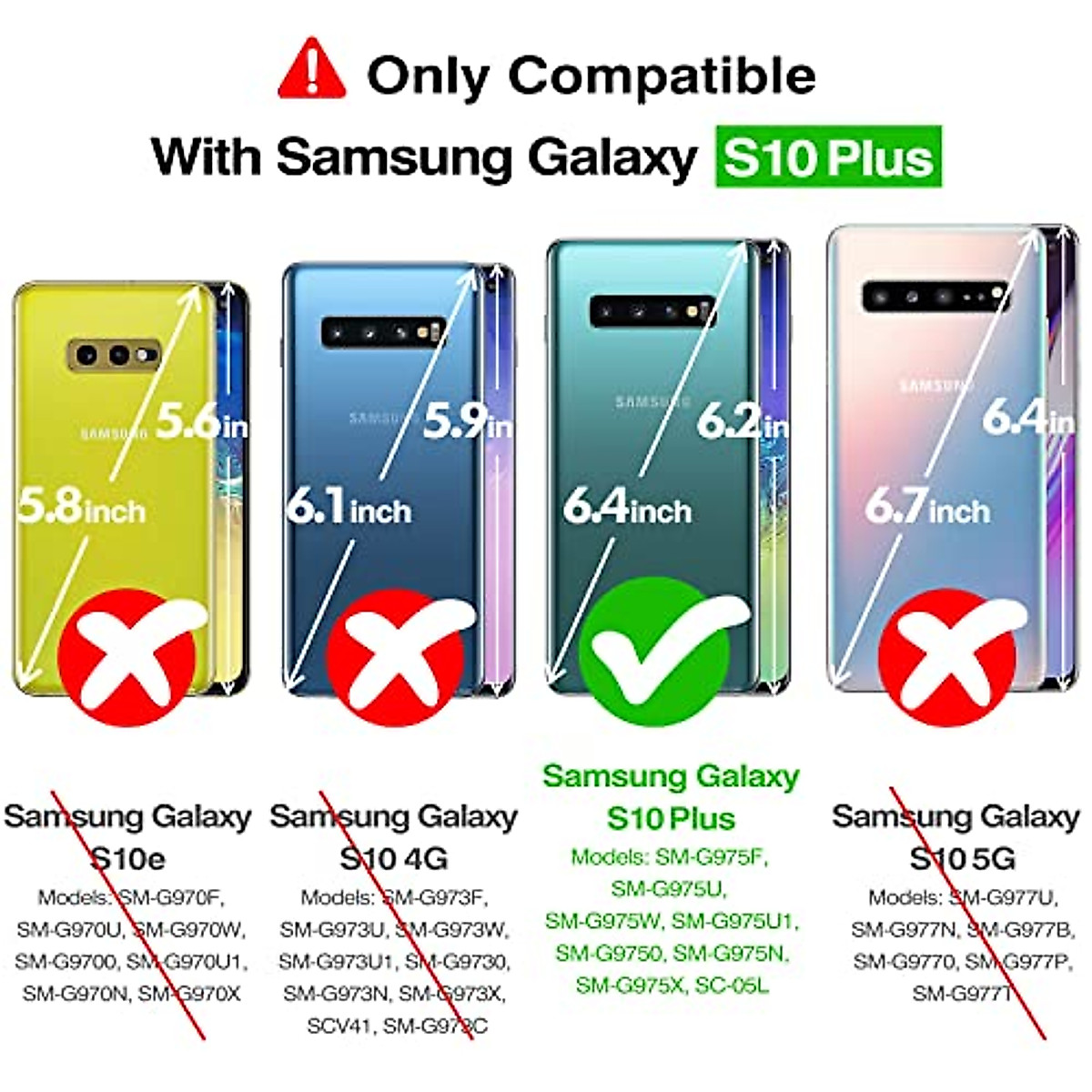 Rayboen Case for Samsung Galaxy S10 Plus (Not for S10), Crystal Clear Non-Slip Anti-Yellowing Shockproof Protective Phone Case, Hard PC Back & Soft TPU Frame Slim Cover for Galaxy S10+ Plus