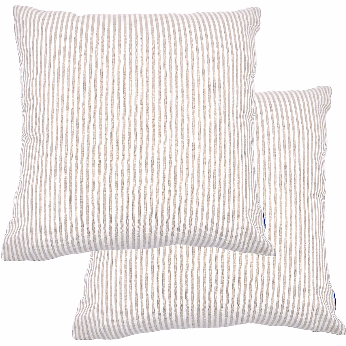 JES&MEDIS Pack of 2 Pillowcase Cotton Striped Home Decor Square Throw Pillow Covers Set for Office Bed Car Club 18 x 18 Inches 45 x 45 cm Beige and White