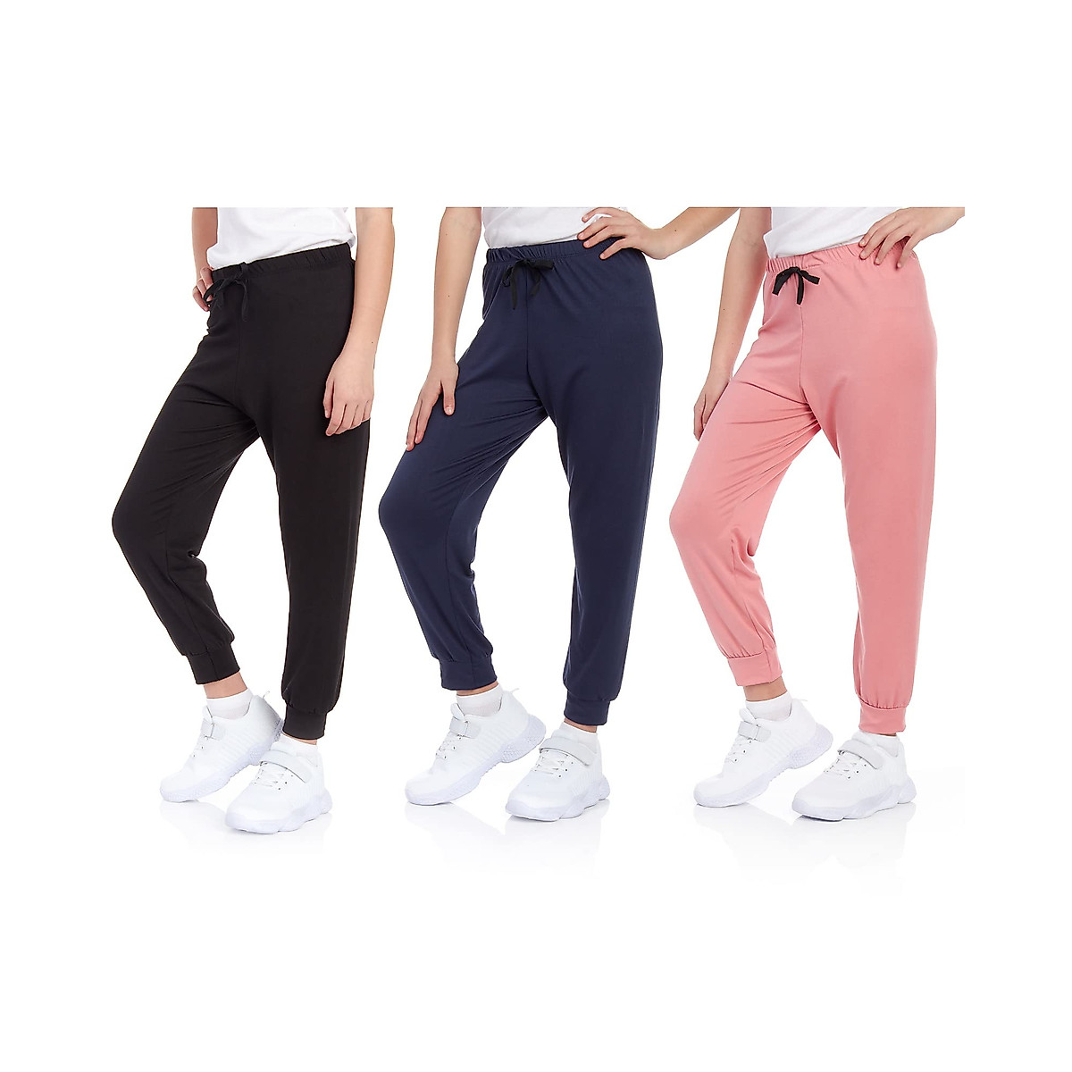 Sweet Hearts Girls' Sweatpants - Super Soft Athletic Performance Joggers: Made in USA (3 Pack), Size 10-12, Black/Mauve/Navy