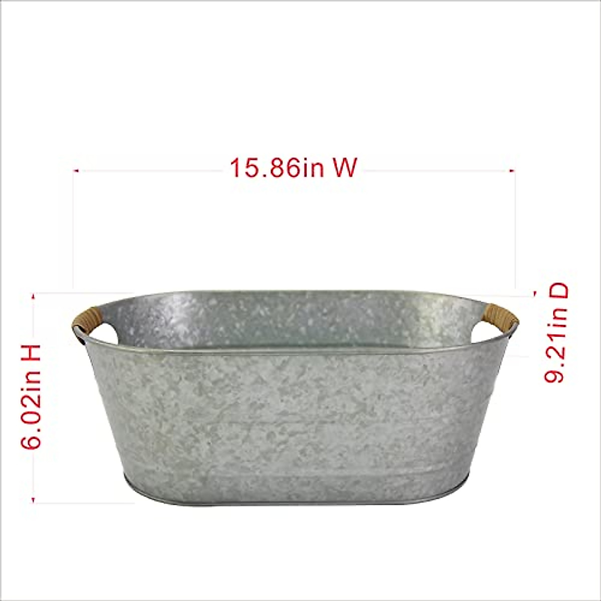 2 Pack Farmhouse Metal Galvanized Beverage Tub, Beer, Wine, Ice Holder - Ice Buckets for Parties,1.45 Gallons Rustic Vintage Storage Oval Bucket Bin - Galvanized/Cutout Handle with PE Rattan