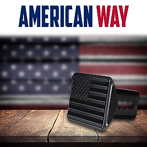 Zone Tech Tactical USA American Flag Hitch Cover - Premium Quality Stainless Steel Black Metal American Flag Emblem Trailer Plug Hitch Cover -US Patriotic Pledge of Allegiance - Fits 2” Receivers