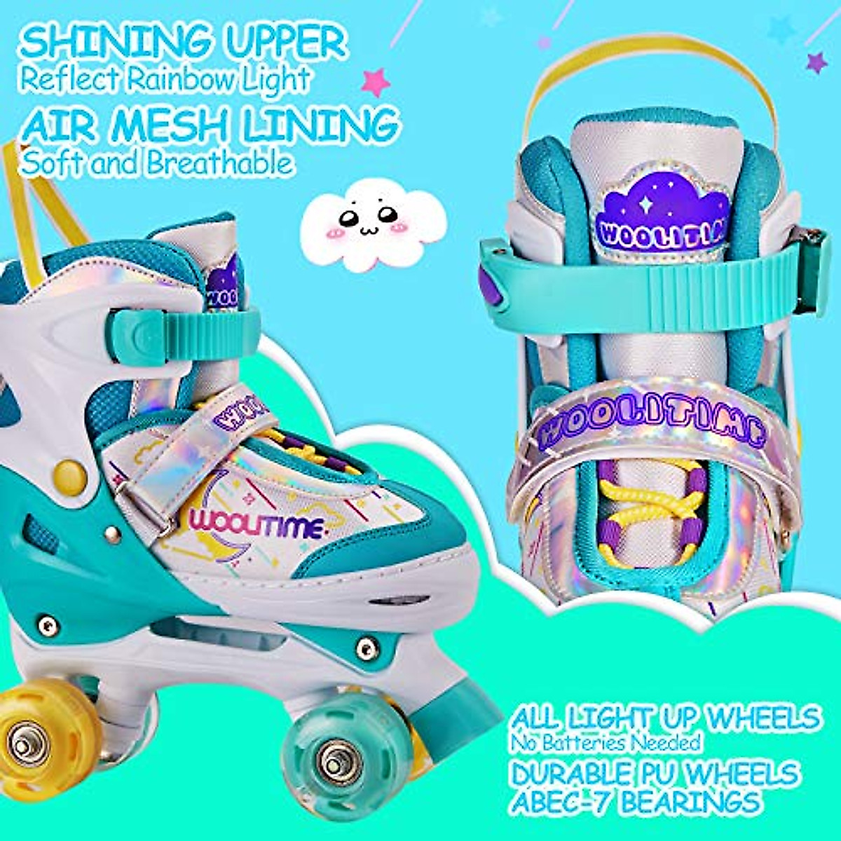 Woolitime Adjustable Roller Skates for Girls and Boys, 4 Size Adjustable Toddler Roller Skates for Kids with All Wheels Light Up, Patines para Niñas Niños
