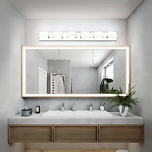 SOLFART Dimmable Modern 6 Lights Vanity Lights for Bathroom LED Bathroom Vanity Lights Over Mirror Chrome
