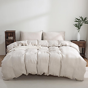 100% Pure Linen Duvet Cover Set - Soft, Breathable & Durable with Button Closure and Corner Ties, Natural Washed French Flax (3P-Natural Linen, 1Duvet Cover + 2Pillowcases - King/Cal King)