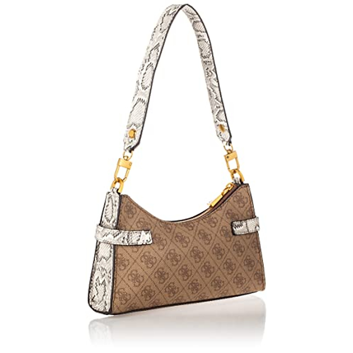 GUESS womens Zadie Logo Top Zip Shoulder Bag, Latte Logo Python, one size US