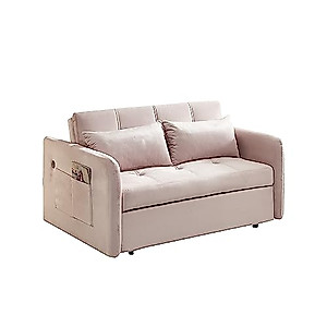 3 in 1 Convertible Sleeper Sofa Bed Twin Size ,55.5" Trundle Loveseat w/Pull-Out Couch and USB Chargers, Button Tufted Velvet Upholstered Futon Sofa & Couch for Limited Spaces Living Room Bedroom