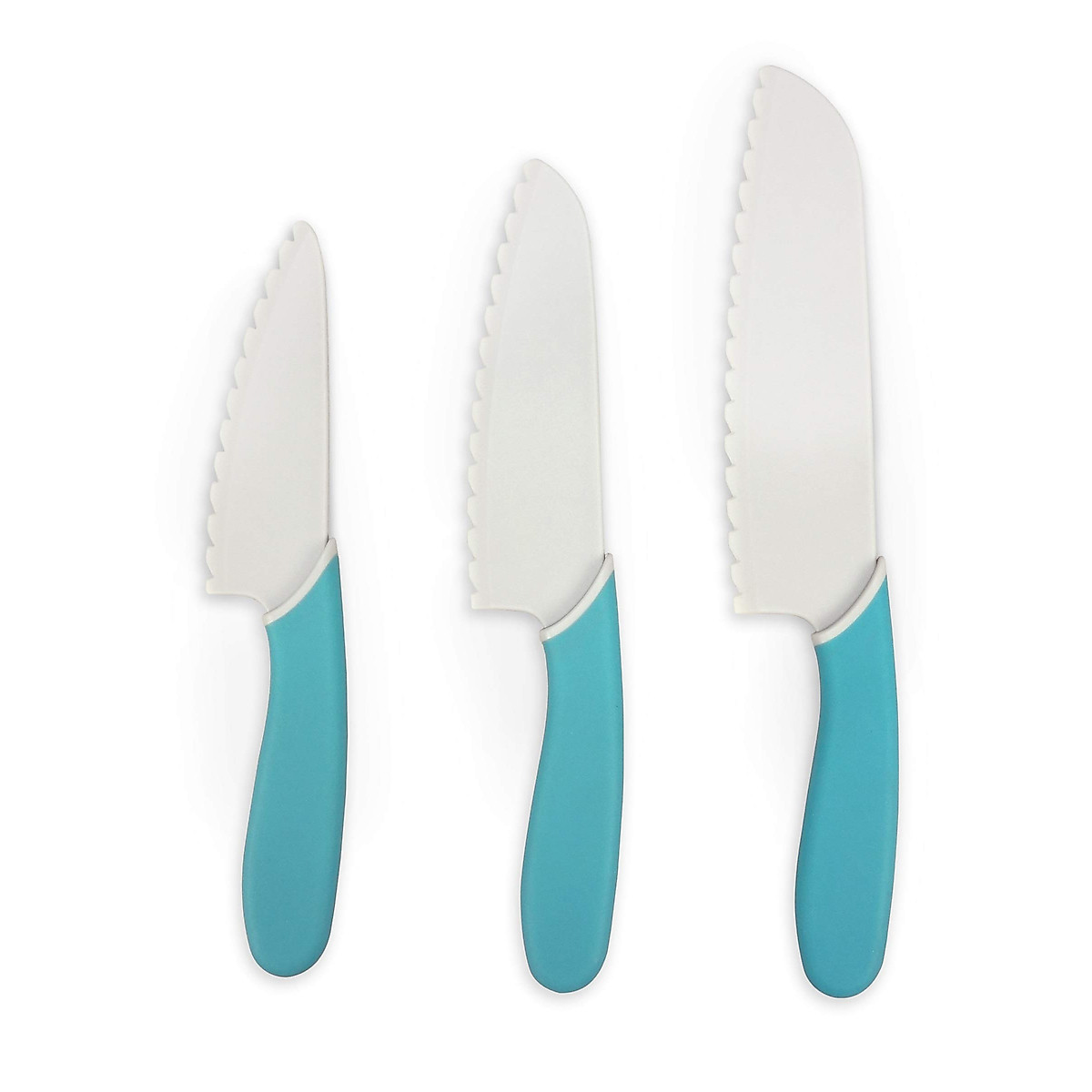 Handstand Kitchen 3-Piece 5", 6" and 7" Serrated BPA-Free Knife Set for Kid Safe Cooking