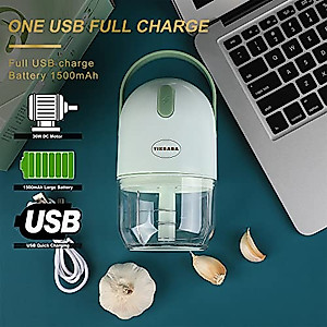 TIKBABA Electric Food Processor,chopper vegetable cutter,3 stainless steel blades,Large Power Battery(Green)