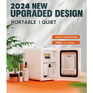 KAYBAYJAY Skincare Fridge With Dimmable LED Light Mirror, 4L Makeup Mini Fridge for Bedroom, Car, Office & Dorm, Cooler & Warmer, Portable Mini Fridge for Cosmetics, Skin Care and Food (White)