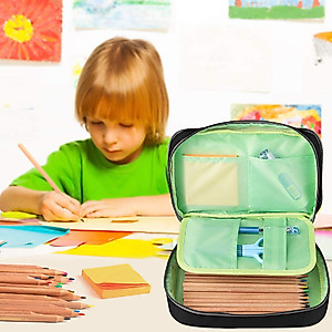 Homecube Pencil Case Large Capacity Storage Pen Bag Makeup Pouch Durable Students Stationery Case Two Layers with Dual Zippers- 8.86x5.5x3.15"- Green