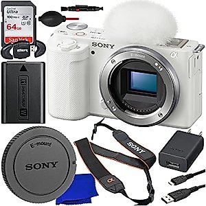 Ultimaxx Basic Bundle + Sony ZV-E10 Mirrorless Camera (Body Only, White) + SanDisk 64GB Ultra Memory Card, High Speed Memory Card Reader, Dust Blower, Manufacturer Accessories & More (13pc Bundle)
