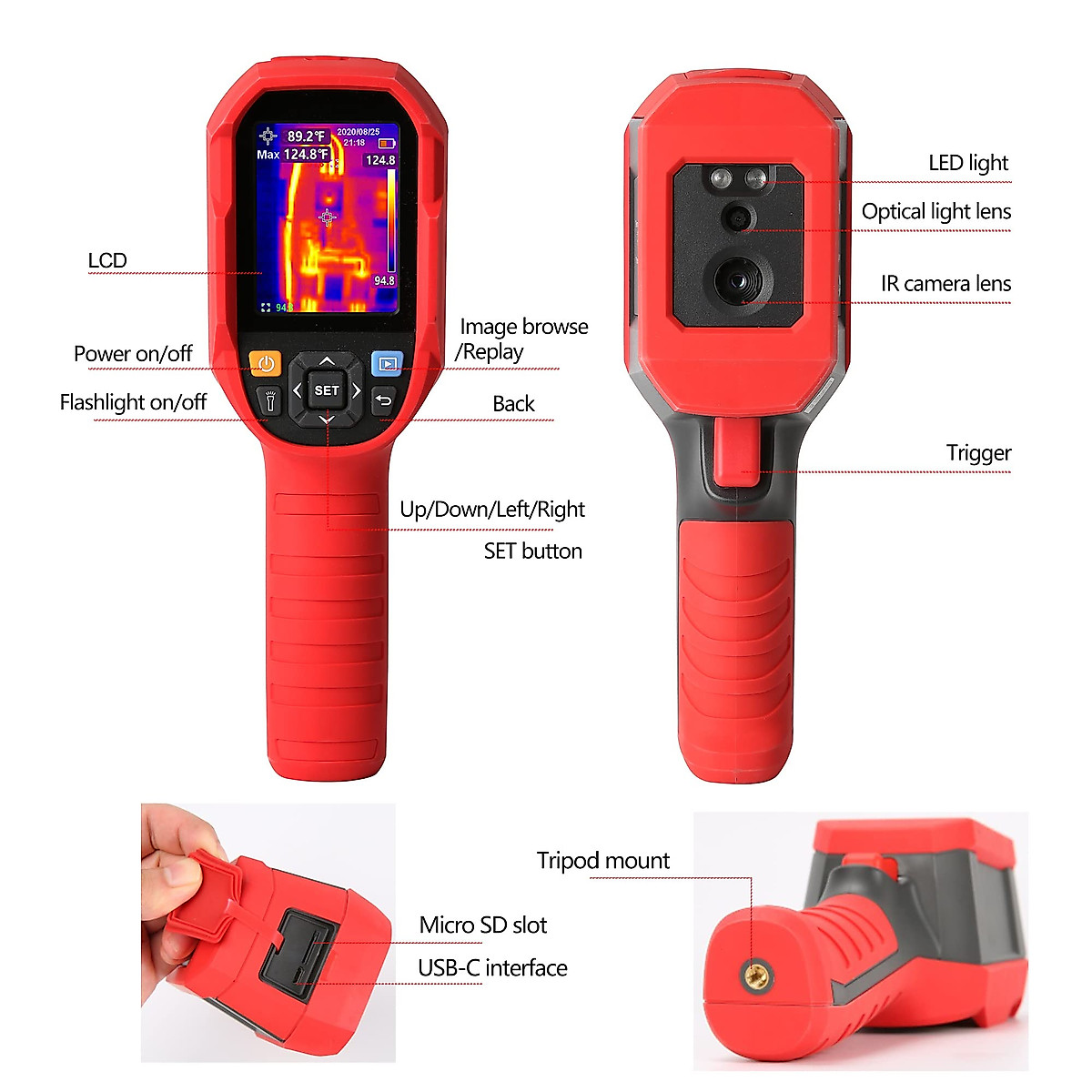 UNI-T UTi89 Pro Thermal Camera Imager 80x60 IR Resolution Handheld Infrared Thermal Imaging Camera 4800 Pixels 9Hz Refresh Rate, IP65 Rechargeable 16GB MicroSD 2 Meter Drop Durability