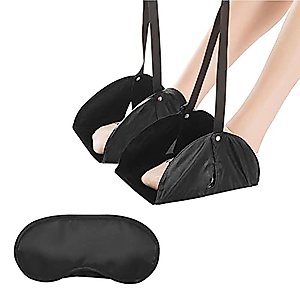 Airplane Footstool with Comfortable Non-Collision Base, Portable Travel Footstool with Eye Mask, Airplane Travel Accessories to Reduce Swelling and Soreness,Traveler's Gift (Black)