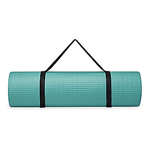 Gaiam Essentials Thick Yoga Mat Fitness & Exercise Mat With Easy-Cinch Carrier Strap, Teal, 72"L X 24"W X 2/5 Inch Thick